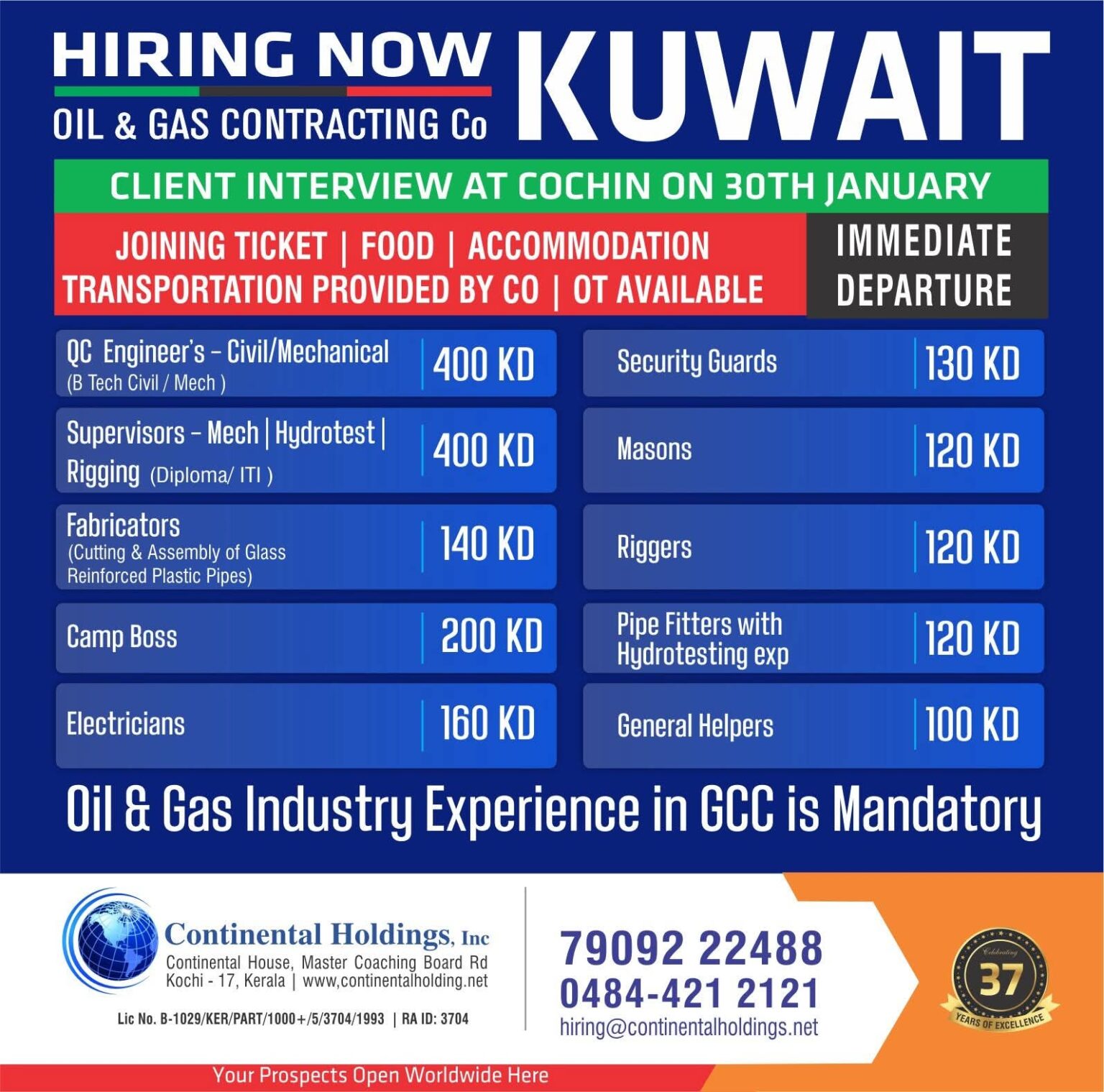 Kuwait Job Vacancy: Urgent Hiring For Oil & Gas Project In Cochin ...
