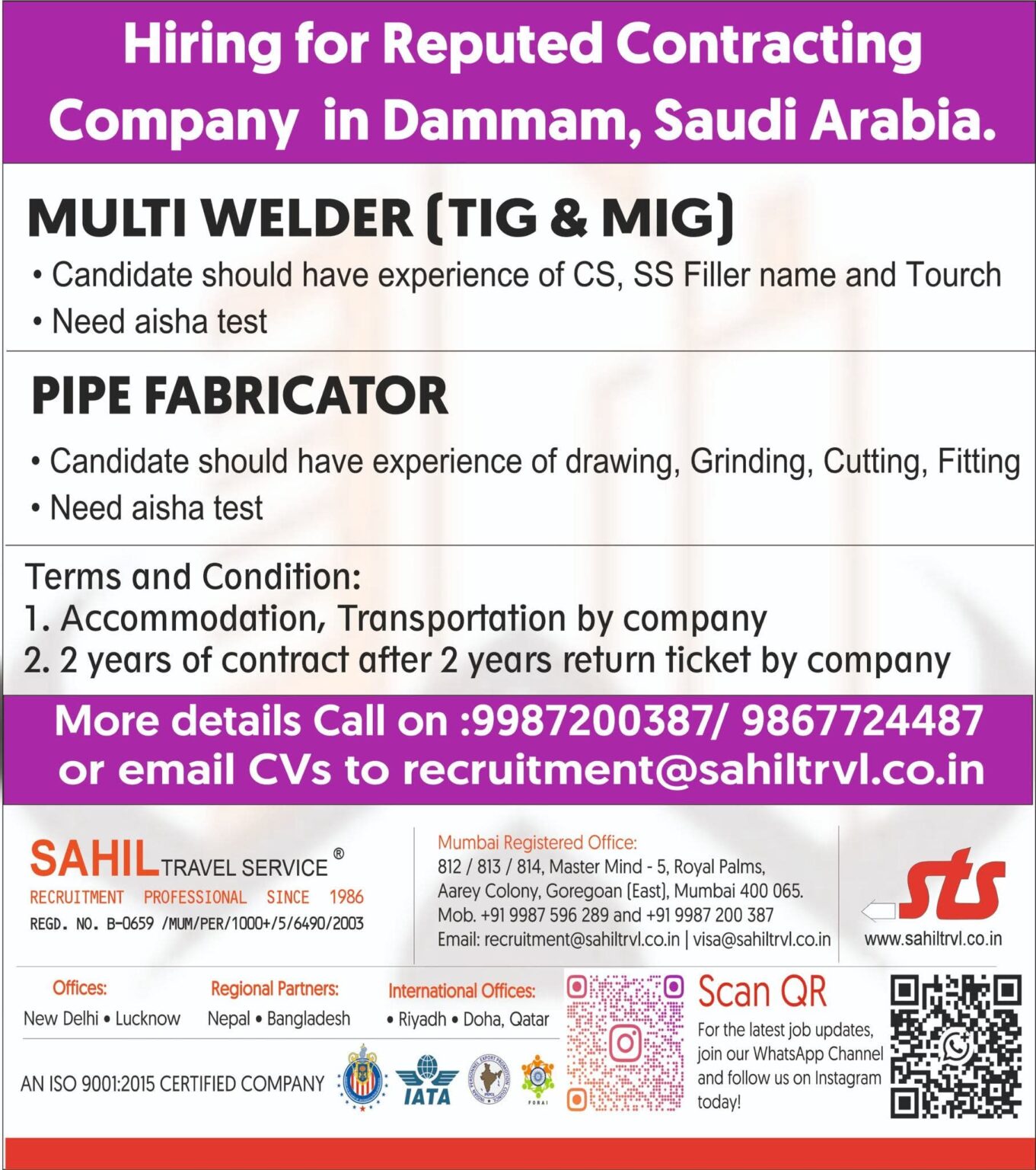 Saudi Arabia Job Vacancy – Urgent Hiring At Sahil Travel Service - Gulf ...