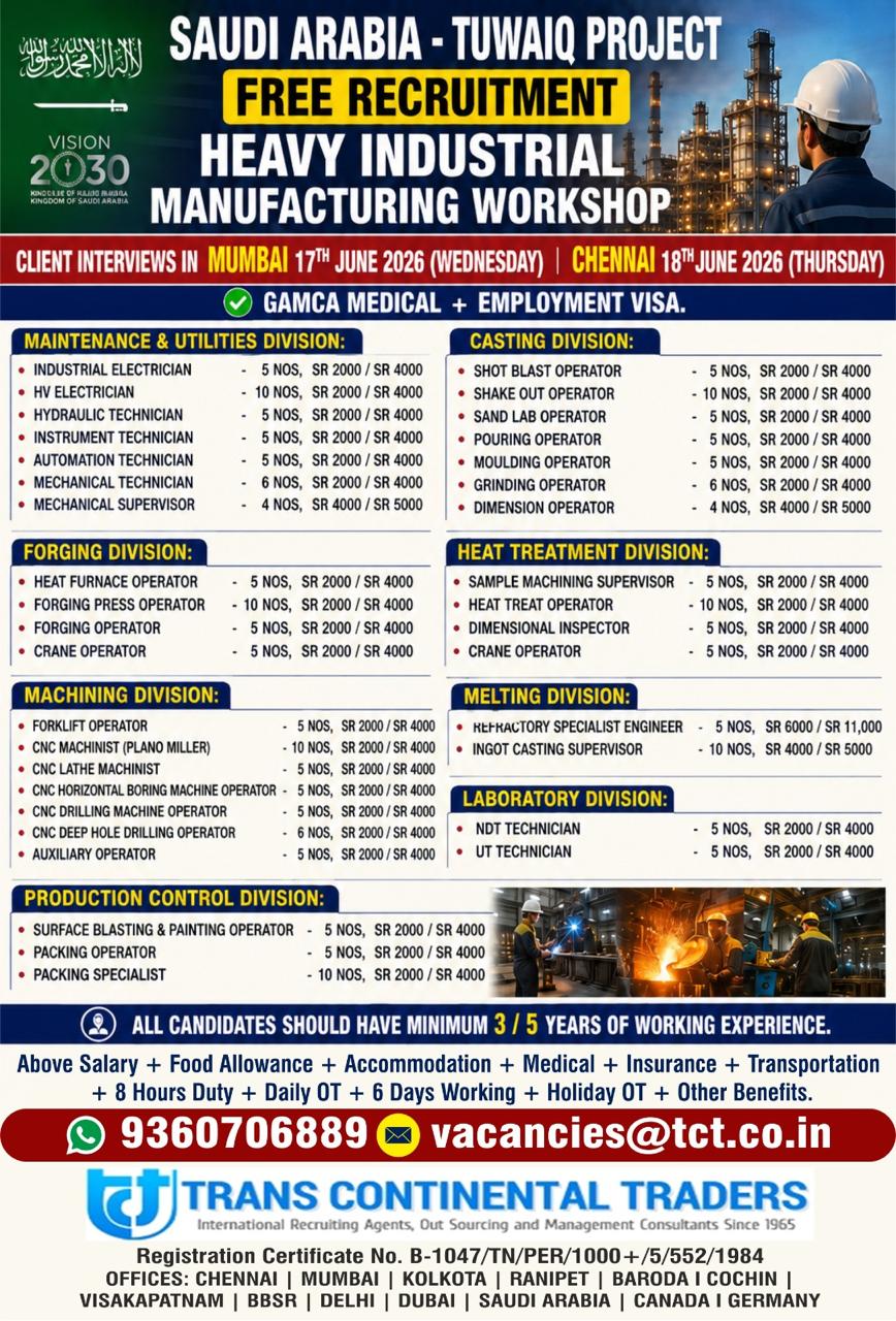 Saudi Arabia Free Recruitment – Trans Continental Traders Hiring - Gulf ...